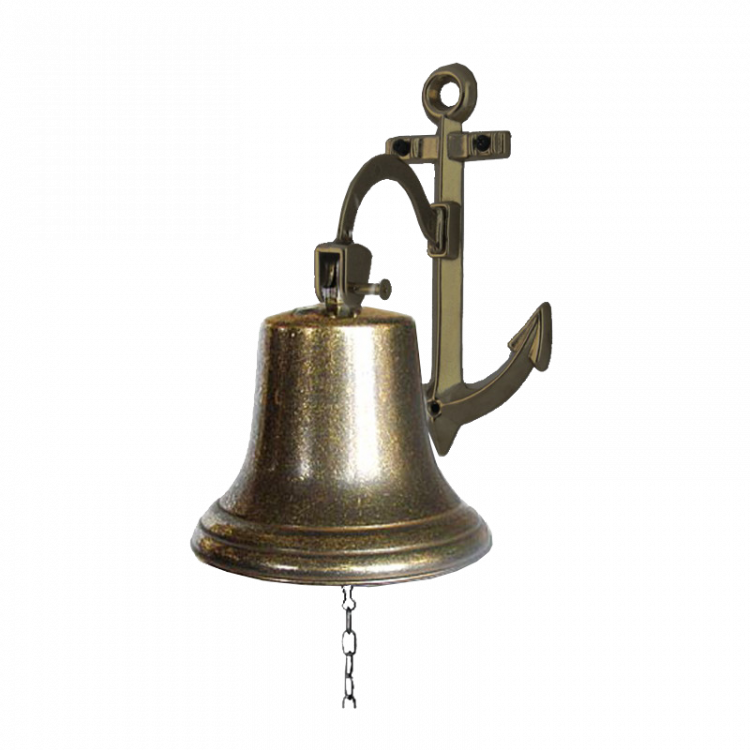 Колокол корабельный (рында) на кронштейне "Якорь", диаметр 14 см, цвет ...